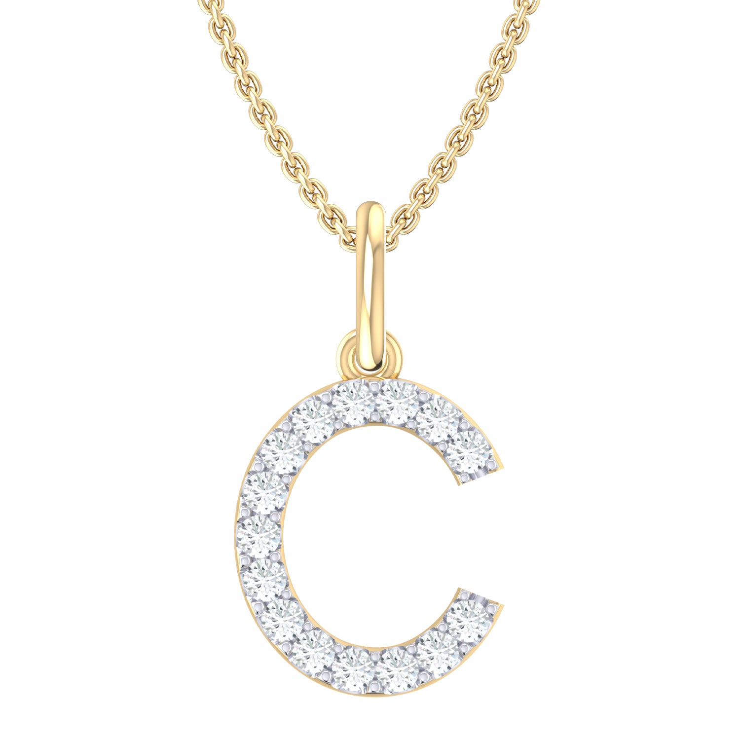 9ct Yellow Gold Round Cut 0.10 Carat tw Diamond Initial C Pendant ...