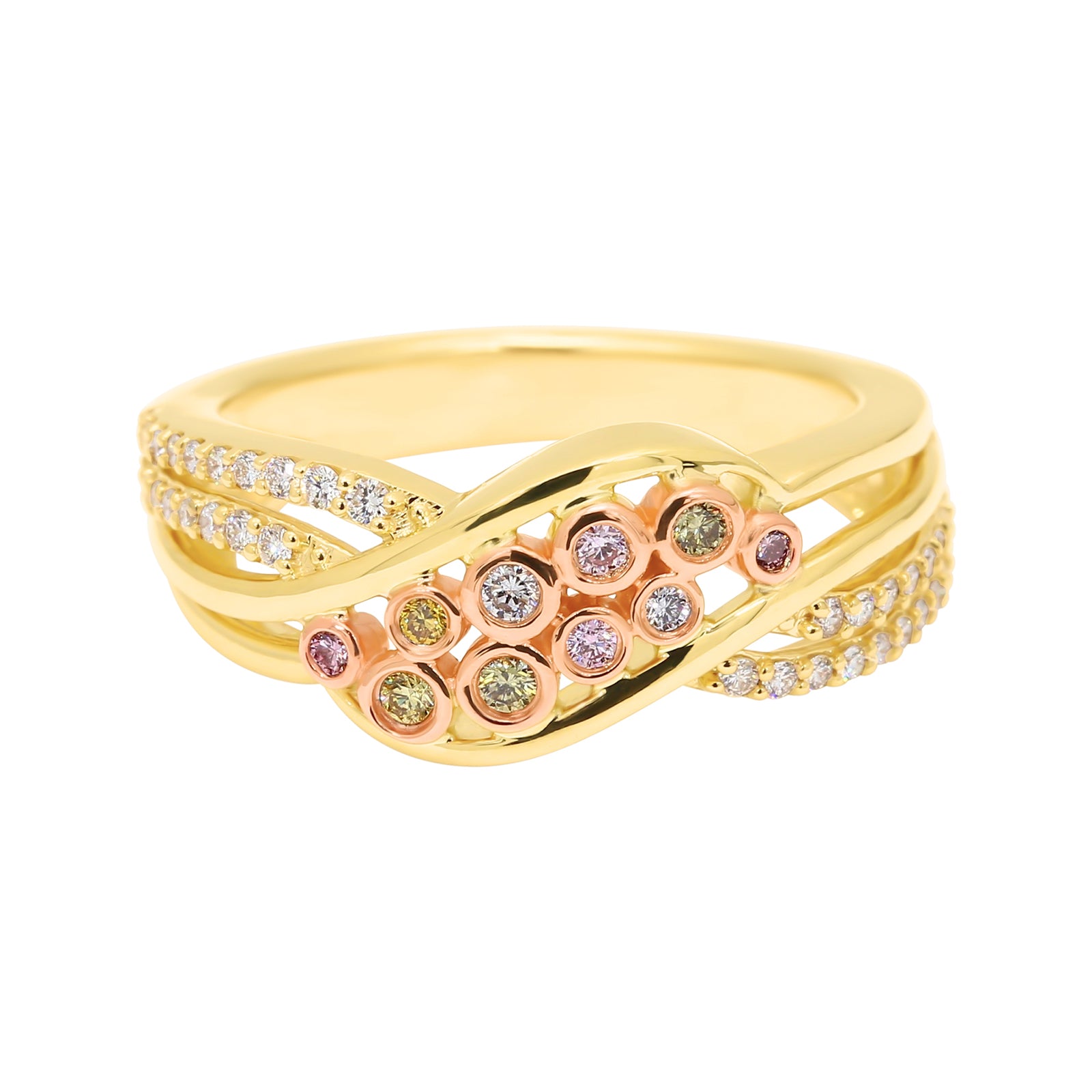 19ct Yellow & Rose Gold Round Cut 0.33 ctw Fancy Green, Fancy Yellow ...