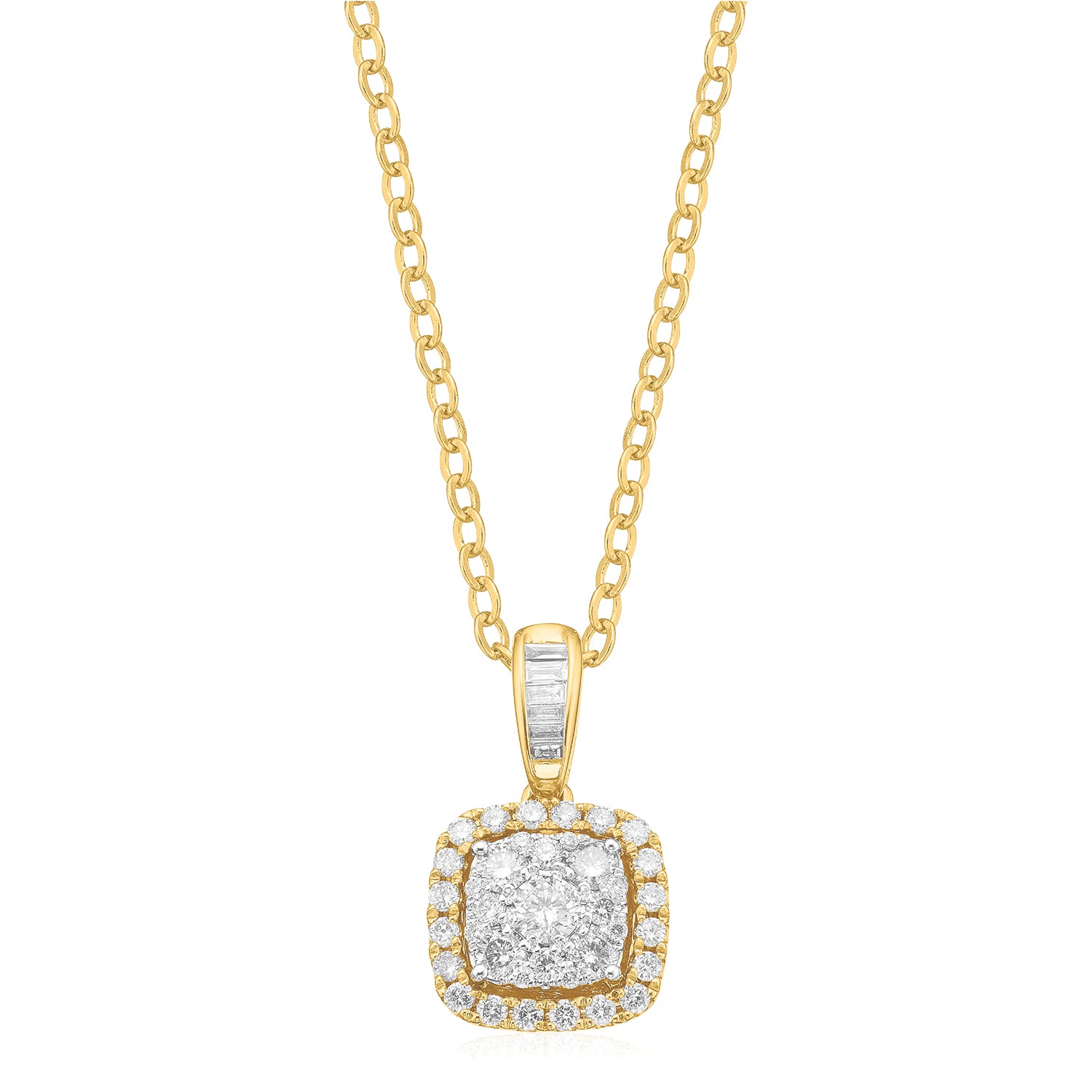 9ct Yellow Gold Baguette & Round Brilliant Cut Diamond Pendant ...